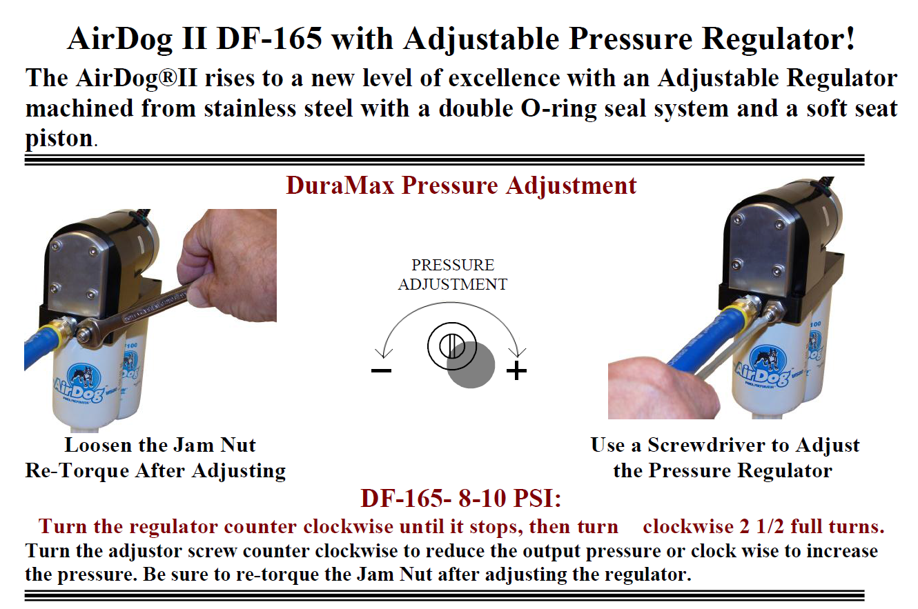 Airdog II 165 pressure adjustment. - Chevy and GMC Duramax Diesel Forum