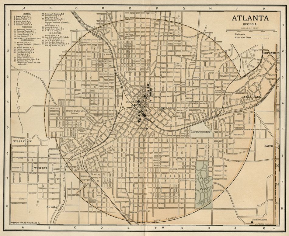 ATLANTA Georgia Street Map / Plan: Authentic 1902 (Dated) Landmarks ...